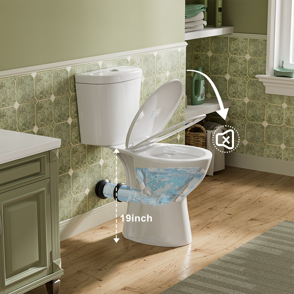 Two-Piece Tall Toilet,19" Height,Rear Discharge,Dual Flush ...