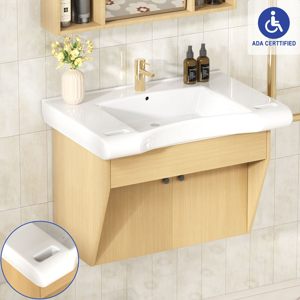 ADA Compliant Floating Vanity | 30" Bathroom Cabinet Sink Mirror Set ...